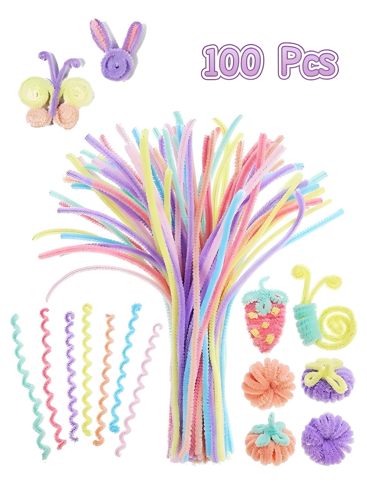 Lee Yon 100 Pcs Top Twisting Stick, Fuzzy Craft DIY, Colorful Fuzzy ...