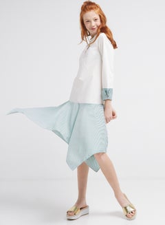 ANOTAH Three -Quarter Sleeve Midi Dress Off White/Blue UAE | Dubai, Abu ...