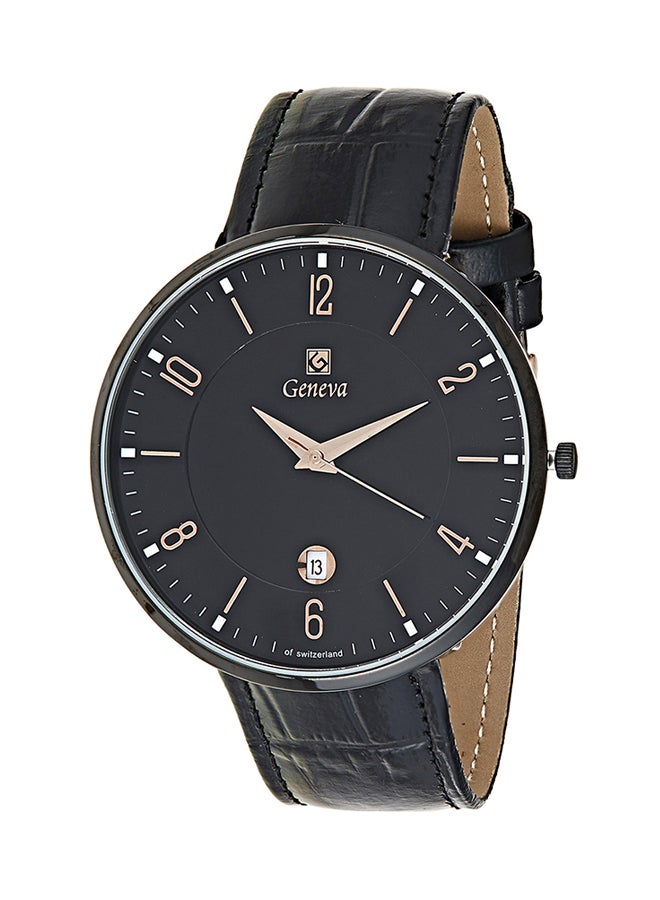 Geneval of Switzerland Men's Water Resistant Leather Analog Watch ...