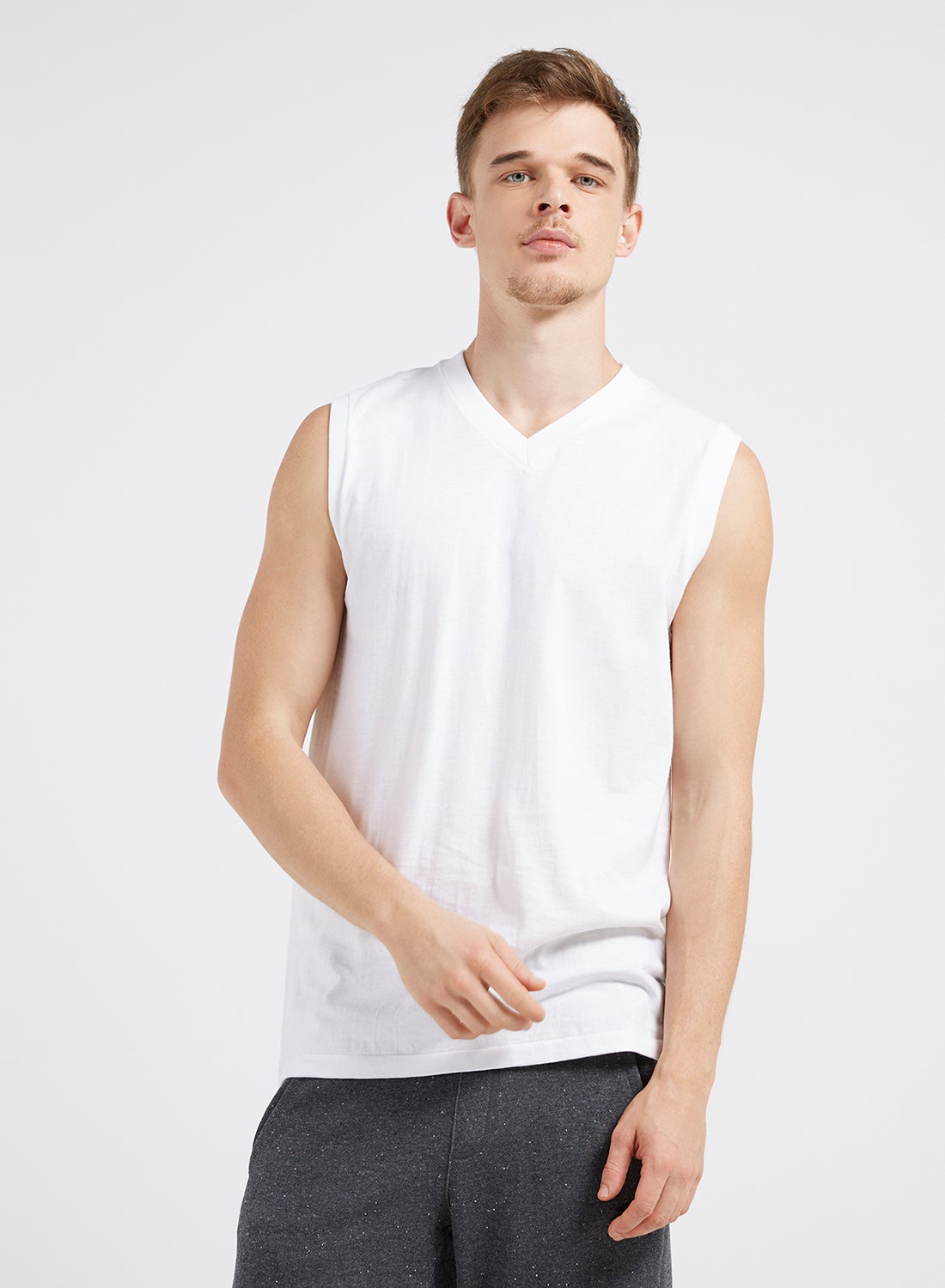 BYC Sleeveless V-Neck T-Shirt White | Best Price UAE | Dubai, Abu Dhabi