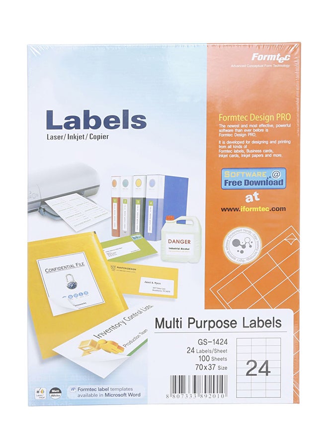 Formtec 100-sheet A4 Labels White | Best Price UAE | Dubai, Abu Dhabi