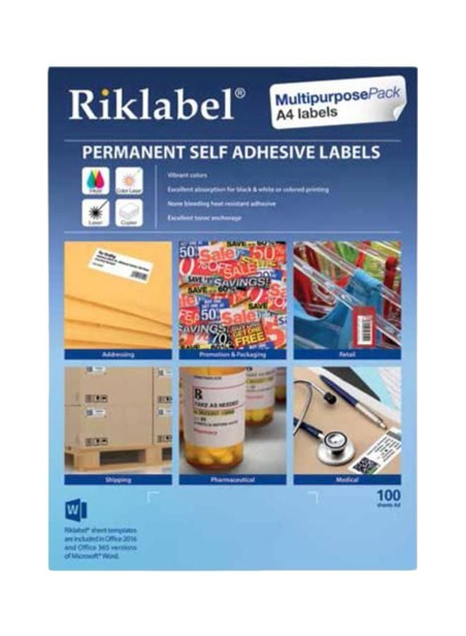 Riklabel A4 Multipurpose Labels, 100 Sheets,4 Label Per Sheet 190 x ...