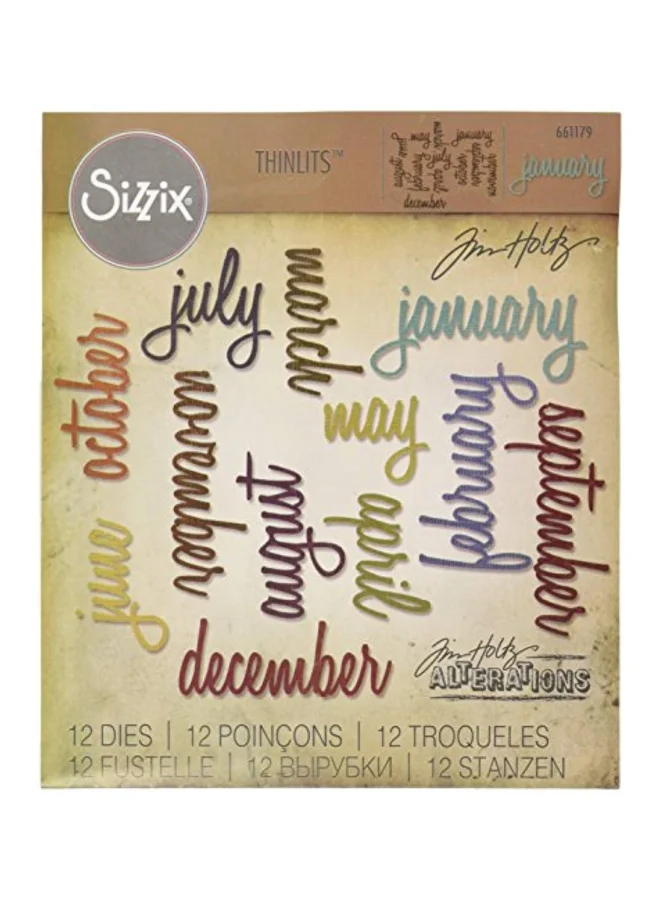Sizzix 12-Piece Calendar Words Script Thinlits Die Set Silver/Clear UAE | Dubai, Abu Dhabi