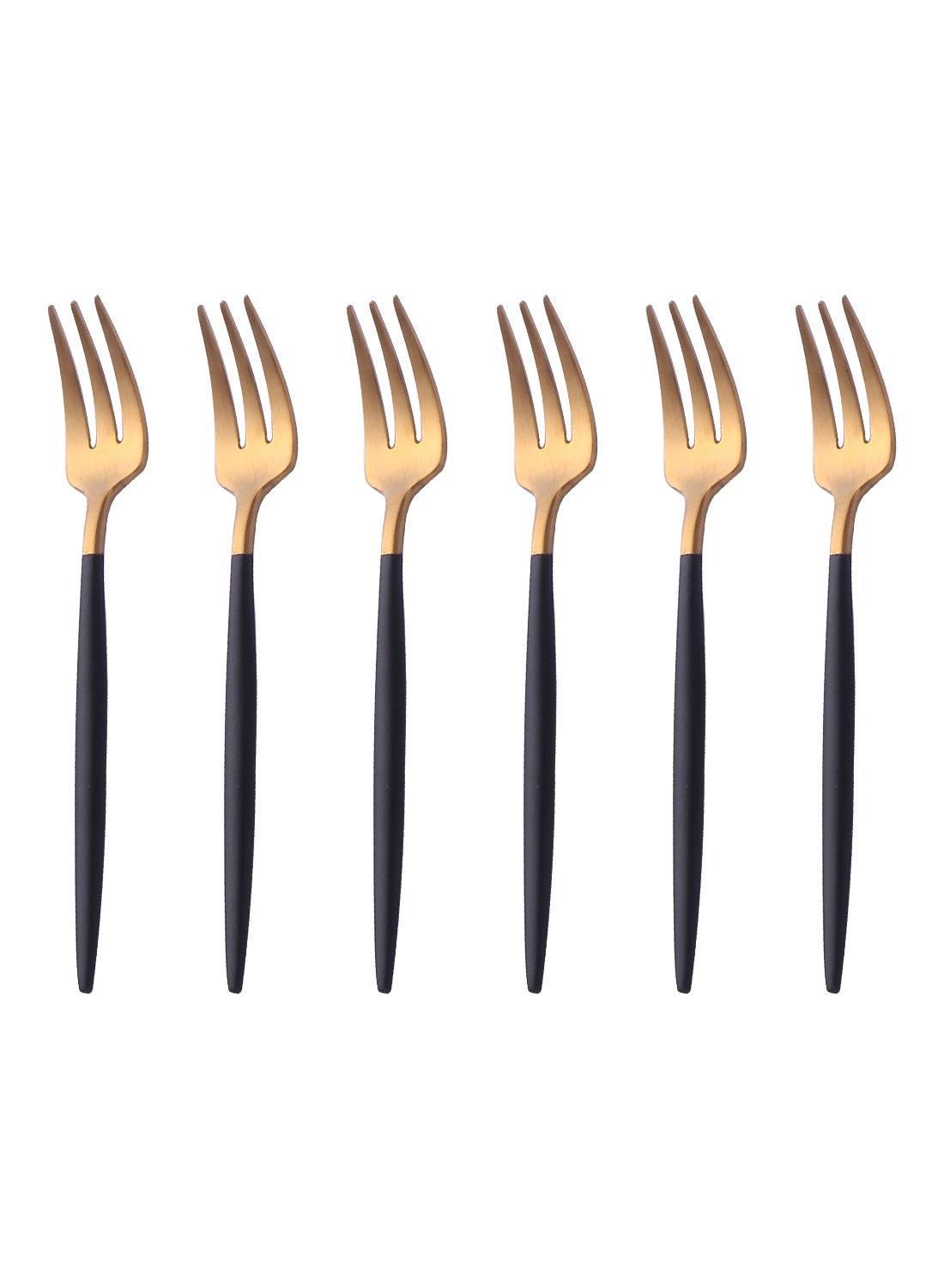 TD HOME 6-Piece Stainless Steel Matt Polish Cake Fork Set Gold/Black 13 ...