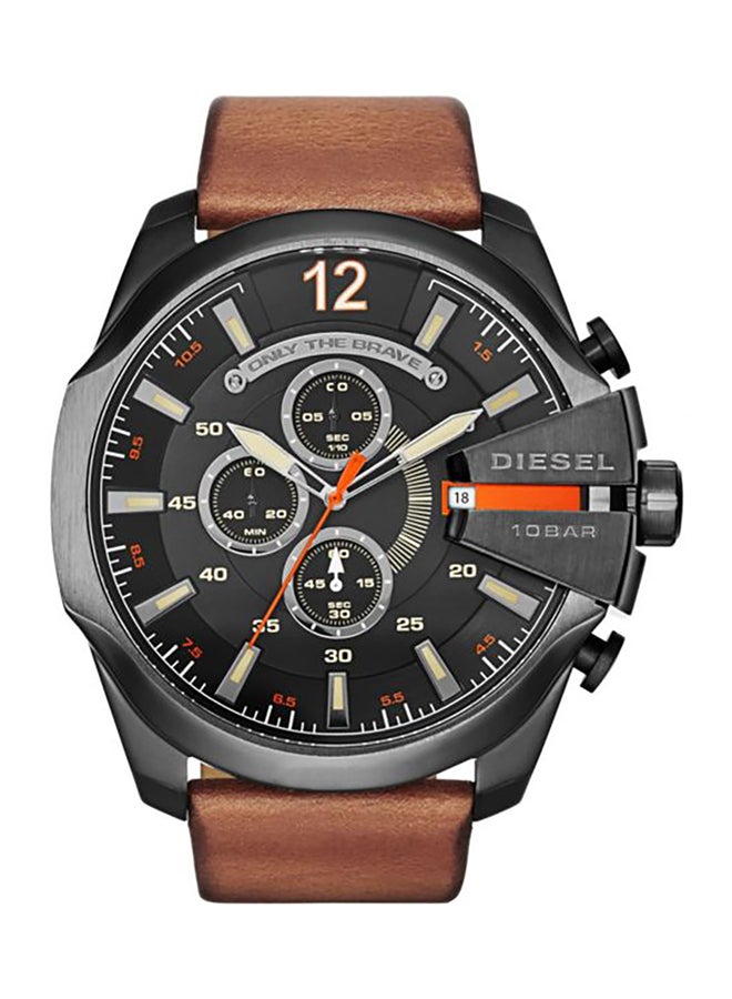DIESEL Men's Mega Chief Round Shape Leather Band Chronograph Wrist ...