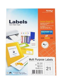 Formtec 100-Piece Multi-Purpose Labels Sheet White KSA | Riyadh, Jeddah
