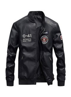 Joychic Embroidered Badge Leather Jacket Black KSA | Riyadh, Jeddah