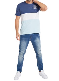 Basicxx Embroidered Chest Logo Colourblock T-Shirt Blue/White | Yellow ...