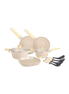 Insiya 11 Piece Premium Granite Coated Aluminium Cookware Set Desert ...