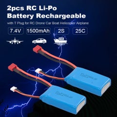 ZOP POWER 2 Piece RC 7.4V 1500mAh Li-Po Battery With T Plug For RC Drone Car/Boat/Helicopter ...