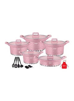 DESSINI 17-Piece Granite Cookware Set Pink Casserole 20 Cm, 24 Cm, 28 ...