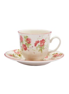 Claytan Cup And Saucer Set White/Pink/Green 200ml UAE | Dubai, Abu Dhabi