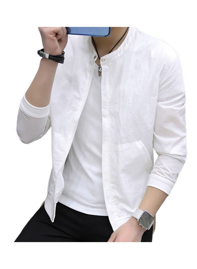 Generic Zipper Regular Fit Jacket White | Best Price KSA | Riyadh, Jeddah