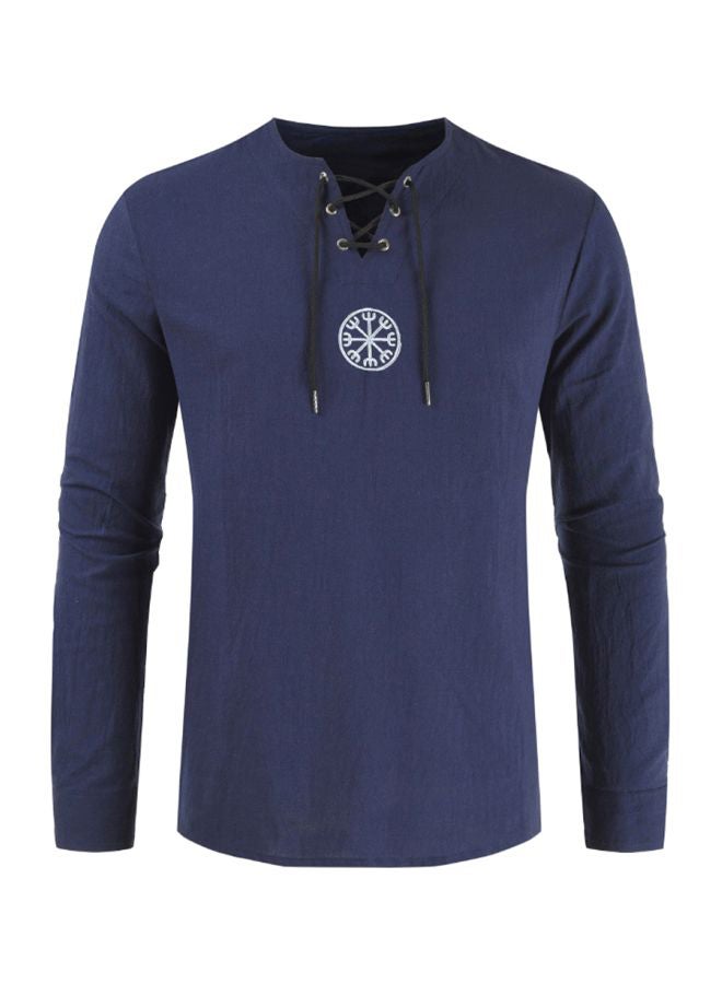 Generic Viking Symbol Embroidered Long Sleeves T-Shirt Navy Blue | Best ...
