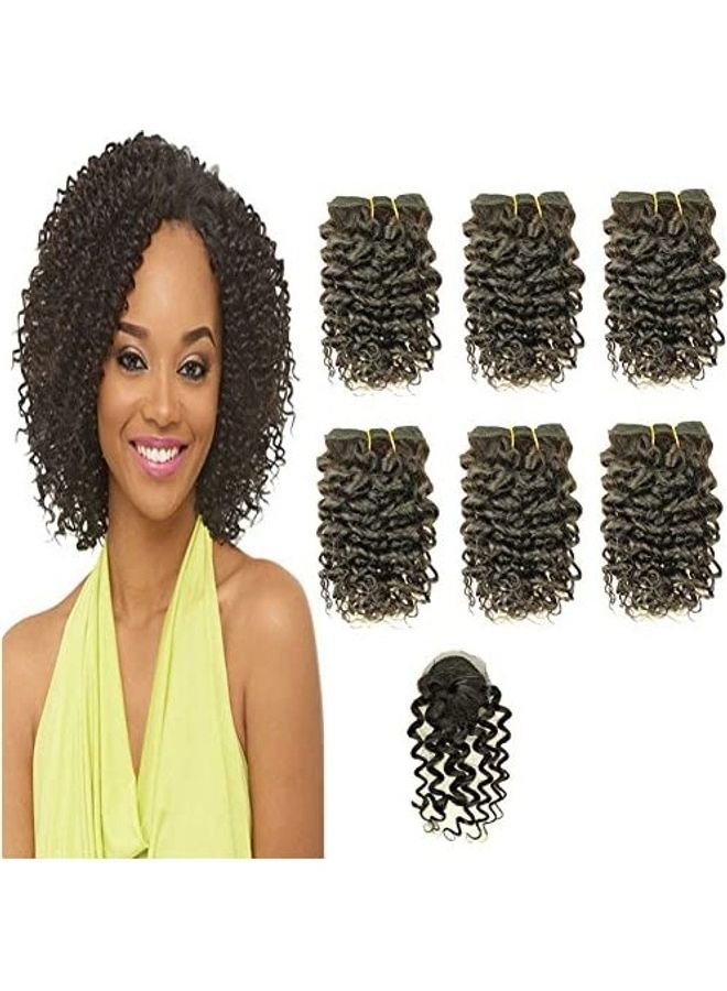VIOLET 6 Pieces Brazilian Deep Curly Weave Short Human Hair Black 8inch ...