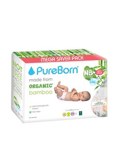 PureBorn Organic Bamboo Baby Diapers, Newborn, Upto 5 Kg, 136 Count ...