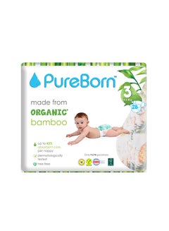 PureBorn Organic Bamboo Baby Diapers, Size 3, 5.5 - 8 Kg, 28 Count ...