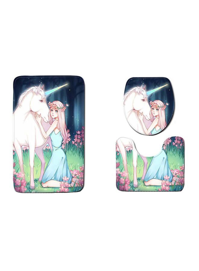 Generic 3-Piece Unicorn With Girl Printed Anti Skid Toilet Mat Set Blue ...
