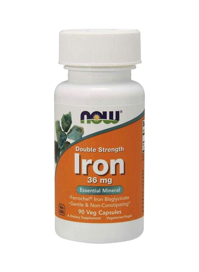 Now Foods Double Strength Iron 36 mg Dietary Supplement - 90 Capsules ...