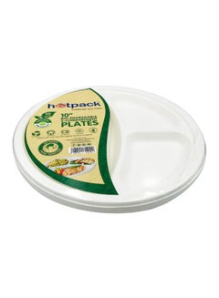 Hotpack 10-Pieces 3-Compartment Bio Degradable Pulp Plate White 10inch ...