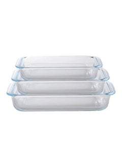 Royalford 3-Piece Borosilicate Rectangular Glass Baking Tray Set Clear ...