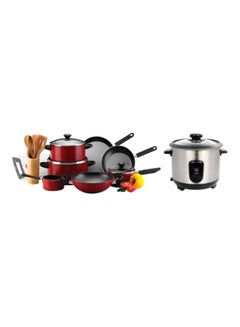 Prestige 16-Piece Cookware Set And Rice Cooker Red/Black/Silver KSA ...