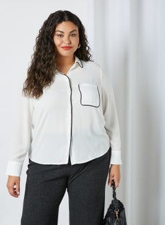 Violeta By Mango Plus Size Contrast Piping Top White UAE | Dubai, Abu Dhabi