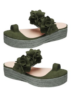 Generic Flowers Detail Toe Loop Wedge Sandals Green/Beige | Best Price ...