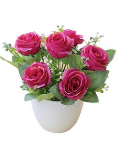 Generic Artificial Rose Flower Plant Pot Pink/Green/White 20x15x15cm ...
