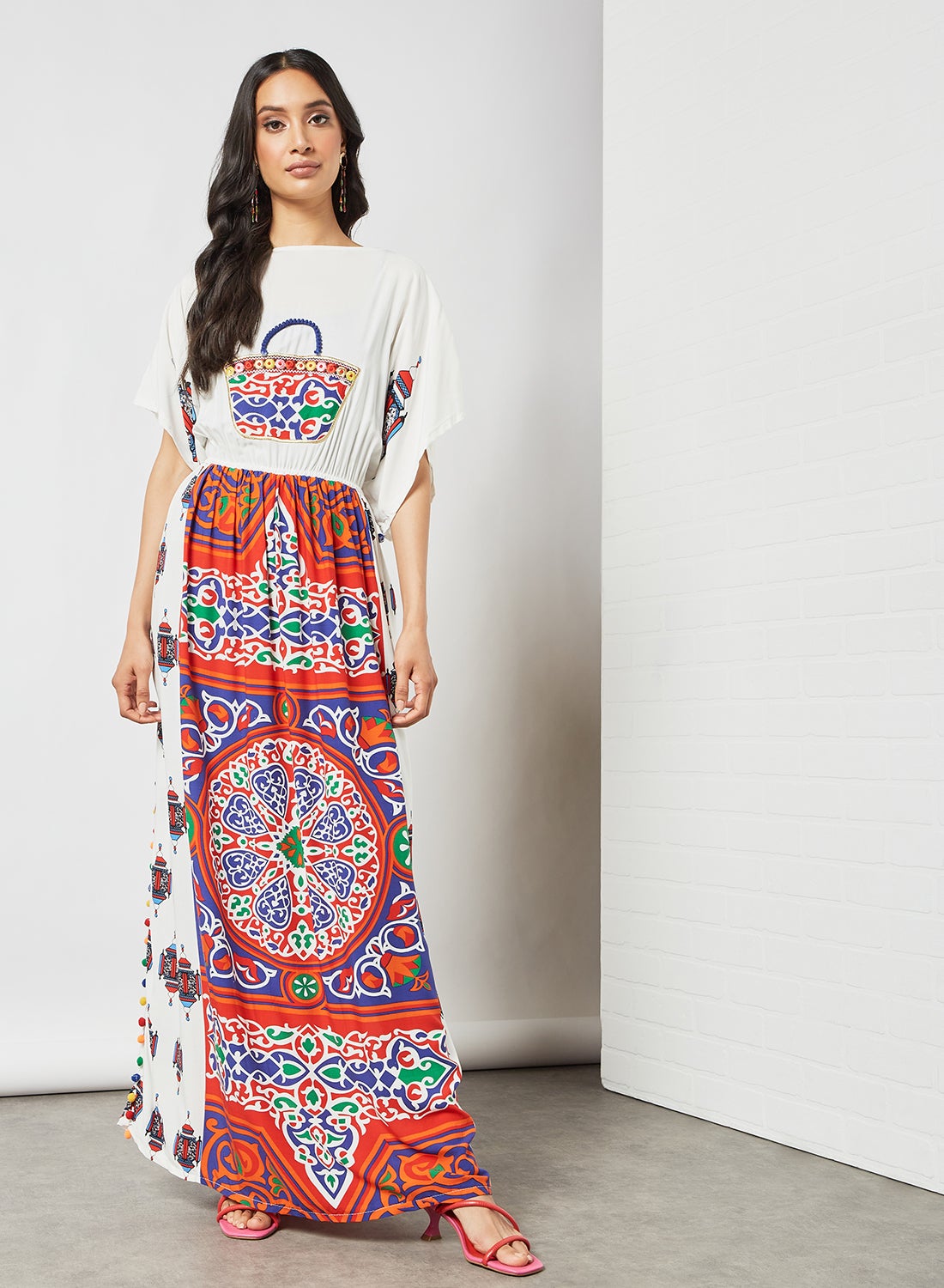 Bousni Embroidered Maxi Jalabiya Red & White | Best Price UAE | Dubai ...
