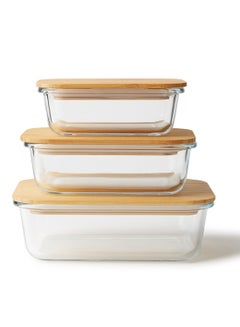 Noon East 3 Piece Glass Food Container Set - Airtight Bamboo Lids ...