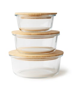 Noon East 3 Piece Glass Food Container Set - Airtight Bamboo Lids ...