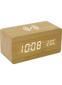 Generic Wooden Digital Alarm Clock With Wireless Charger Brown 18 x 18 ...