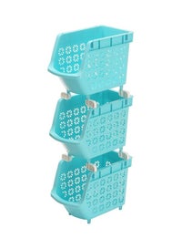 LAWAZIM 3-Tier Multipurpose Stackable Storage Rack Blue 30 x 17.5 x ...