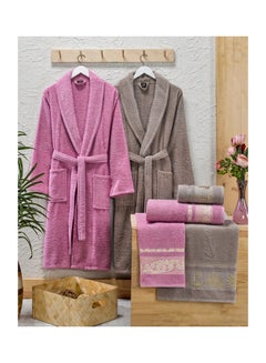 PARDA 6-Piece Turkish Cotton Family Bathrobe Set Hot Pink/Beige One ...