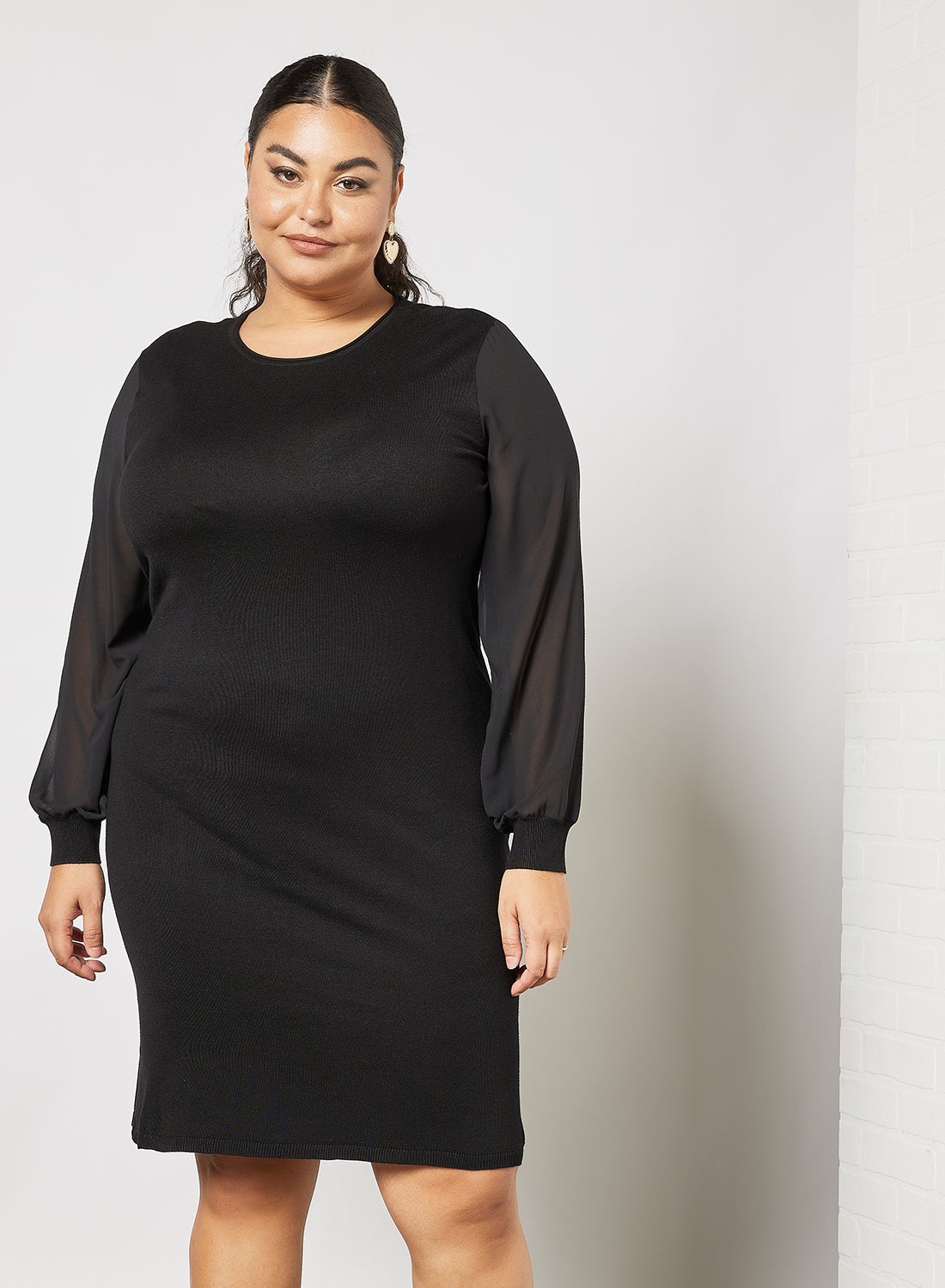 Only Carmakoma Plus Size Sheer Sleeve Dress Black | Best Price KSA ...