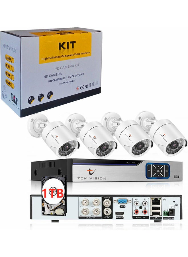 TOMVISION Full HD CCTV Camera Security Recording System Kit White ...