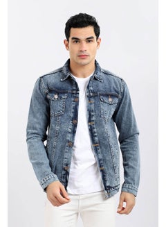 WHITE RABBIT Casual Plain Basic Long Sleeve Round Neck Denim Jacket ...