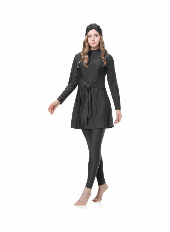 Joychic Traditional Muslim Sun Protection Waist-Tie Swim Burkinis Black ...