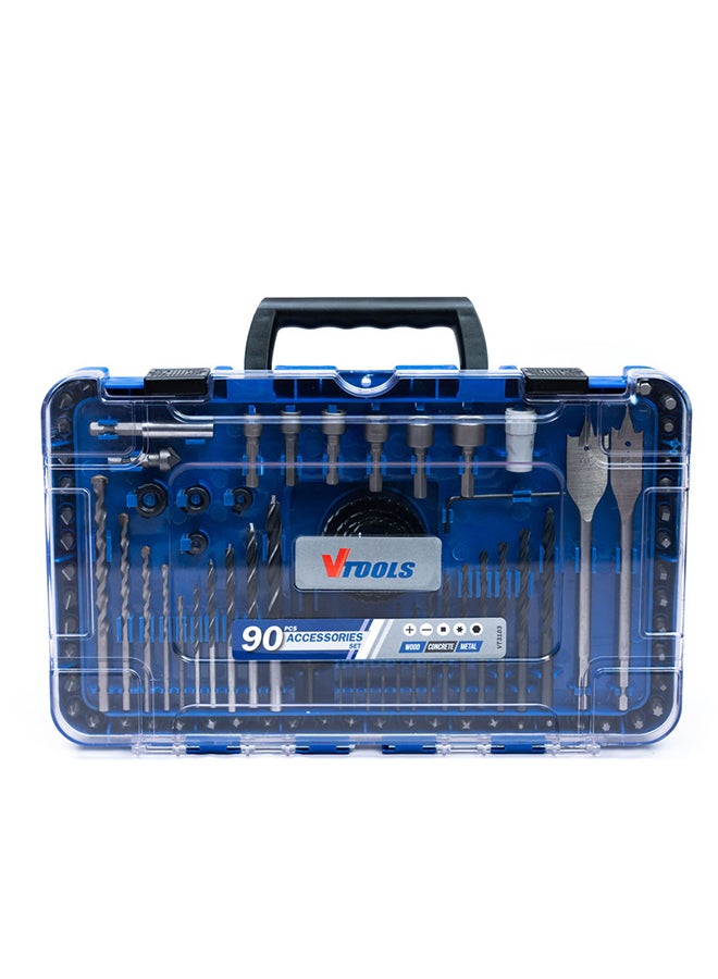 VTOOLS 90-Piece Drill Bit Set With HSS Bits And Storage Case Blue 1.36kg | Best Price UAE ...