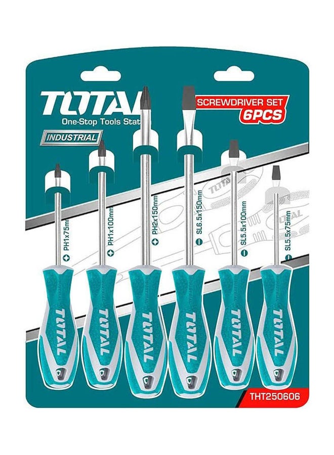 TOTAL Screwdriver Set 6 Pieces With Rubber Handle Model: Tht250606 Blue ...