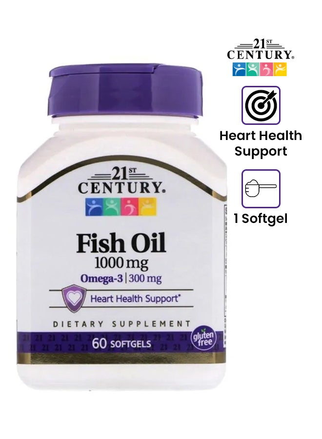 21st CENTURY Fish Oil Omega 3 1000 mg Dietary Supplement - 60 Softgels ...