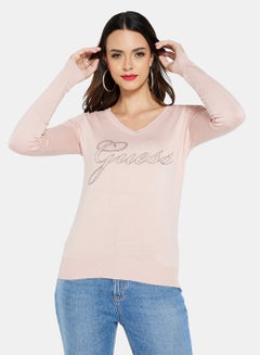 GUESS Rhinestone Logo Sweater Pink UAE | Dubai, Abu Dhabi