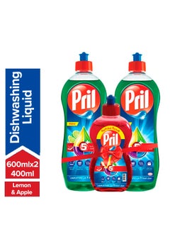 Pril 2 Dishwashing Liquid Green Lemon - 600ml + Red apple Dishwashing ...