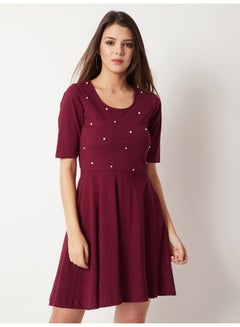 Miss Chase Skippy Heather Pearl Detail Dress Maroon/Red KSA | Riyadh ...