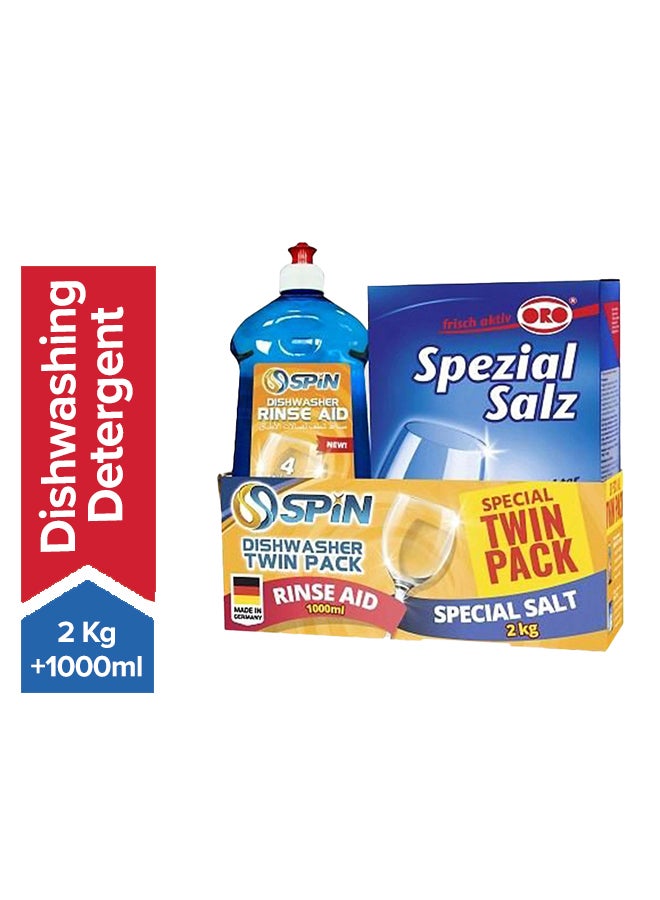 Spin Dishwasher Detergent Rinse Aid 1000ml + Special Salt 2 Kg Set ...