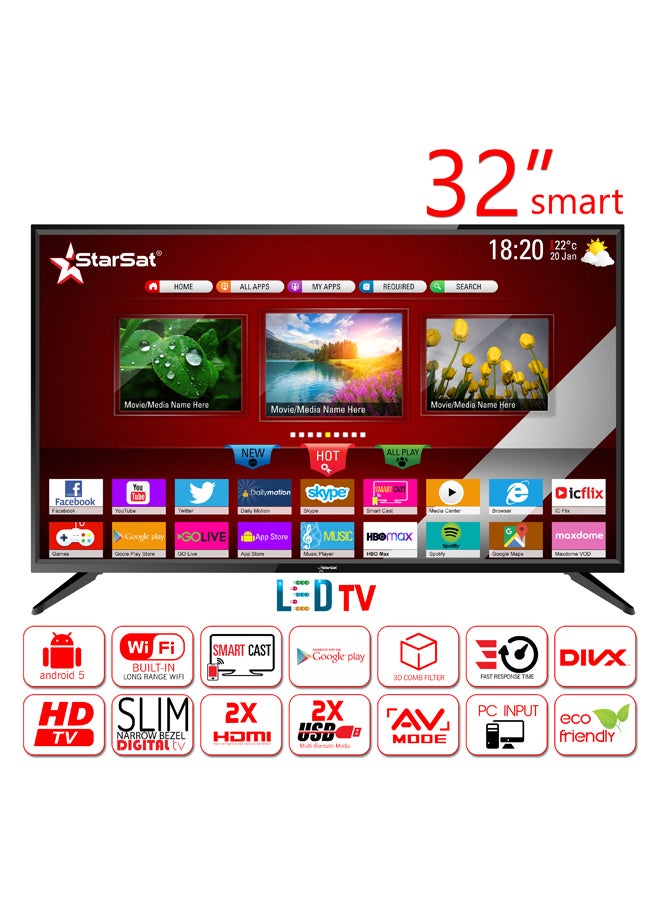 StarSat 32-Inch HD Smart LED TV StarSat-32 Smart Black | Best Price UAE ...