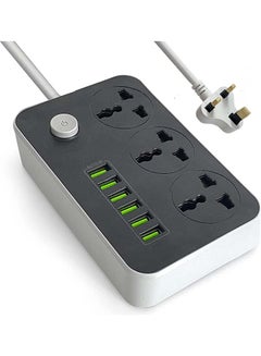 Draxon 3 Way Power Extension Cord, 3 Universal Plugs Power Strip, 6 USB ...