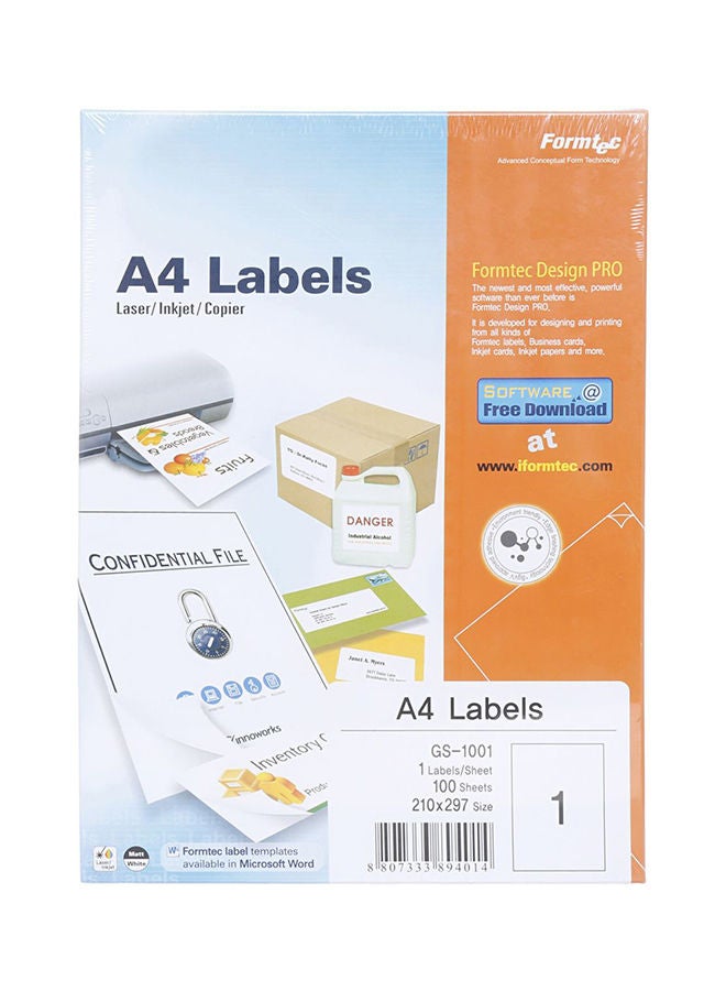 Formtec 100-Sheet A4 All-Purpose Labels White | Best Price KSA | Riyadh ...