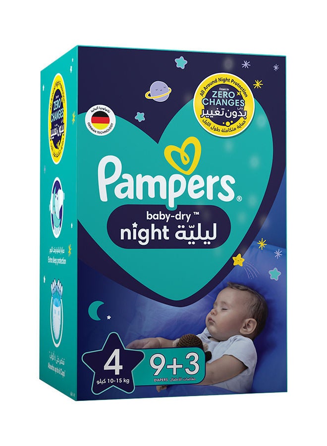 Pampers Baby-Dry Night Diapers For Extra Sleep Protection, Size 4, 10 ...